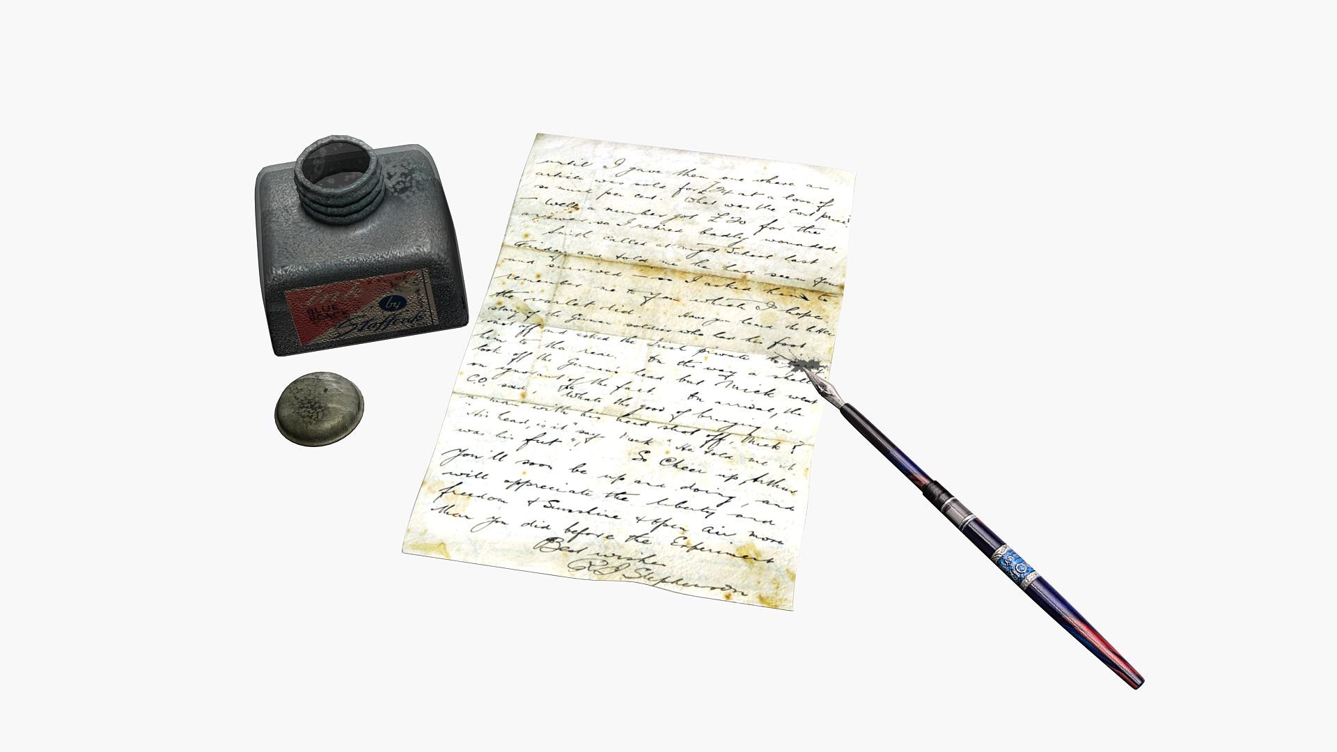3D Inkwell And Old Letter Model - TurboSquid 2409281