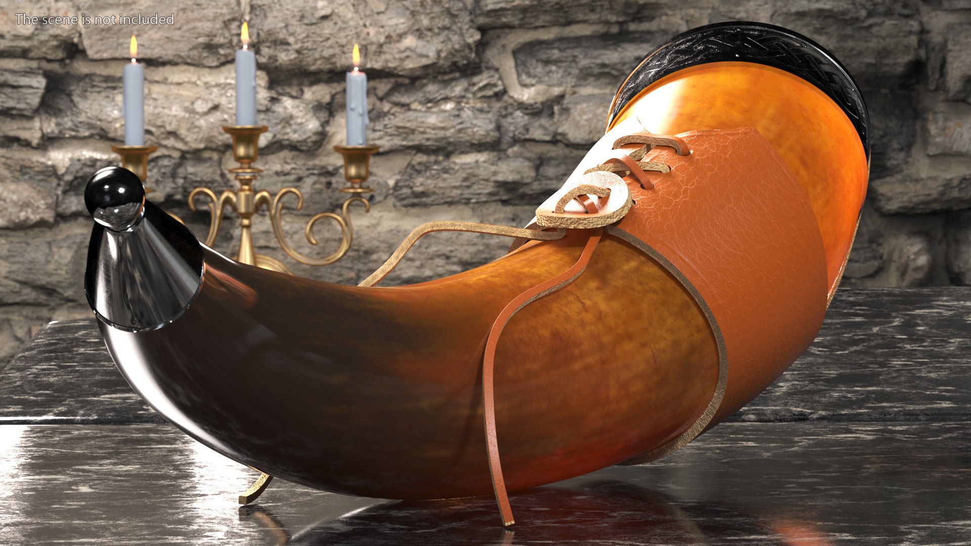 3D Dark Drinking Horn In Leather Case With Silver Trim - TurboSquid 1966527