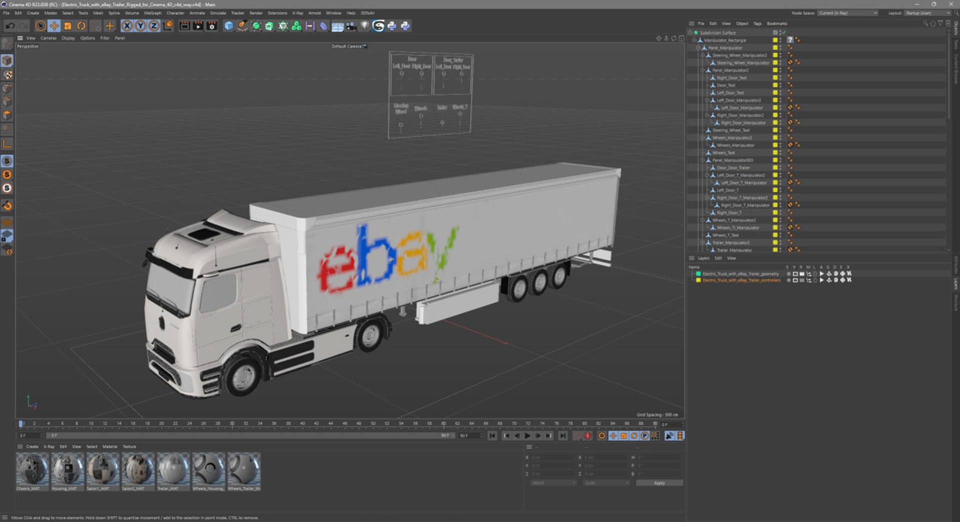 Electric Truck With EBay Trailer Rigged For Cinema 4D 3D Model ...
