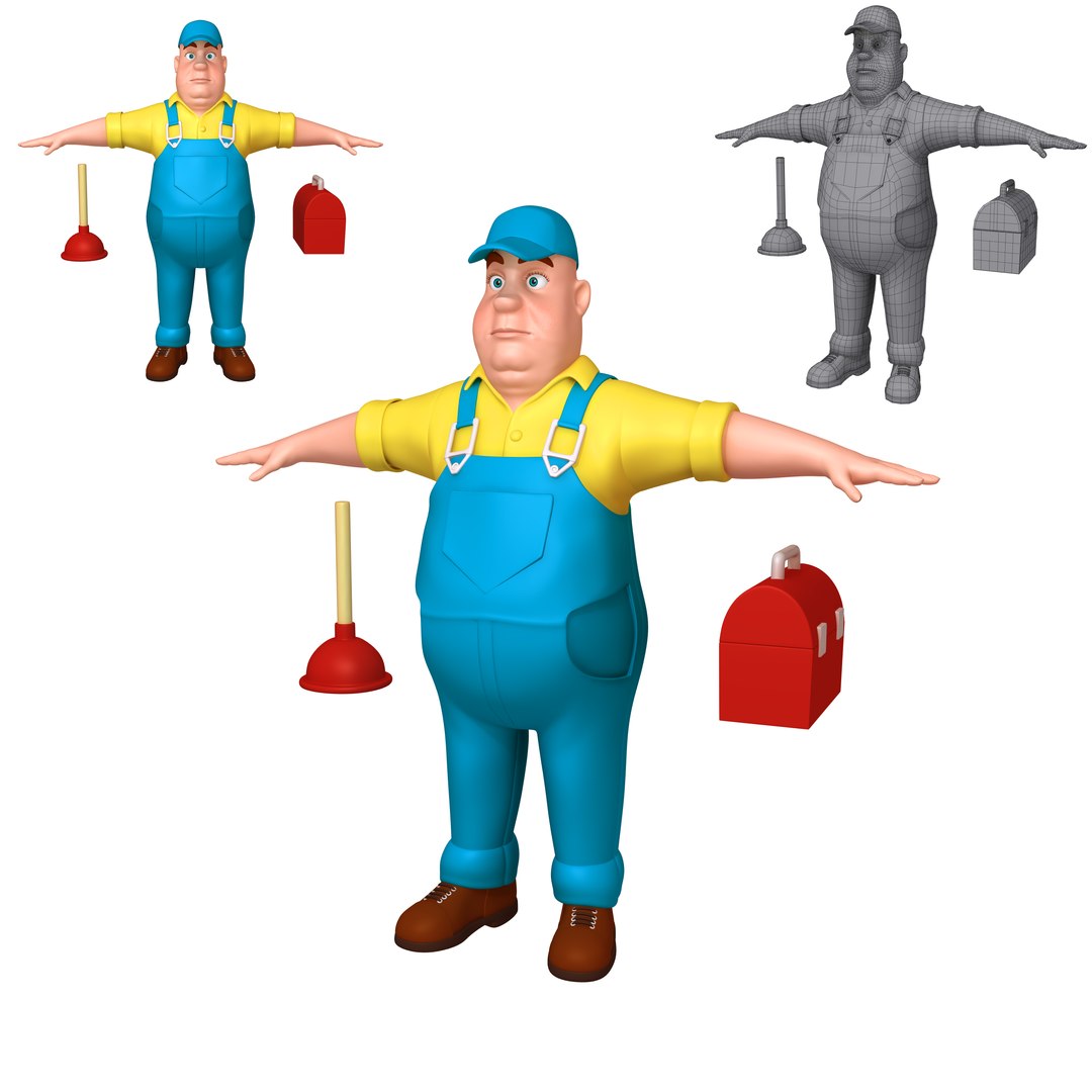3D Worker Plumber Cartoon - TurboSquid 1667384