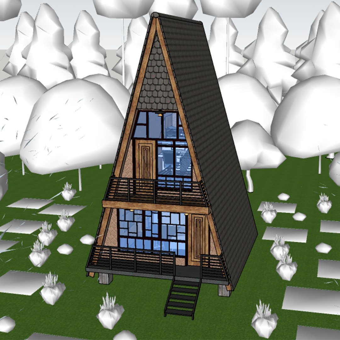 3D A SMALL TRIANGLE-SHAPED HOUSE MADE OF NATURAL MATERIALS AND HAS A ...
