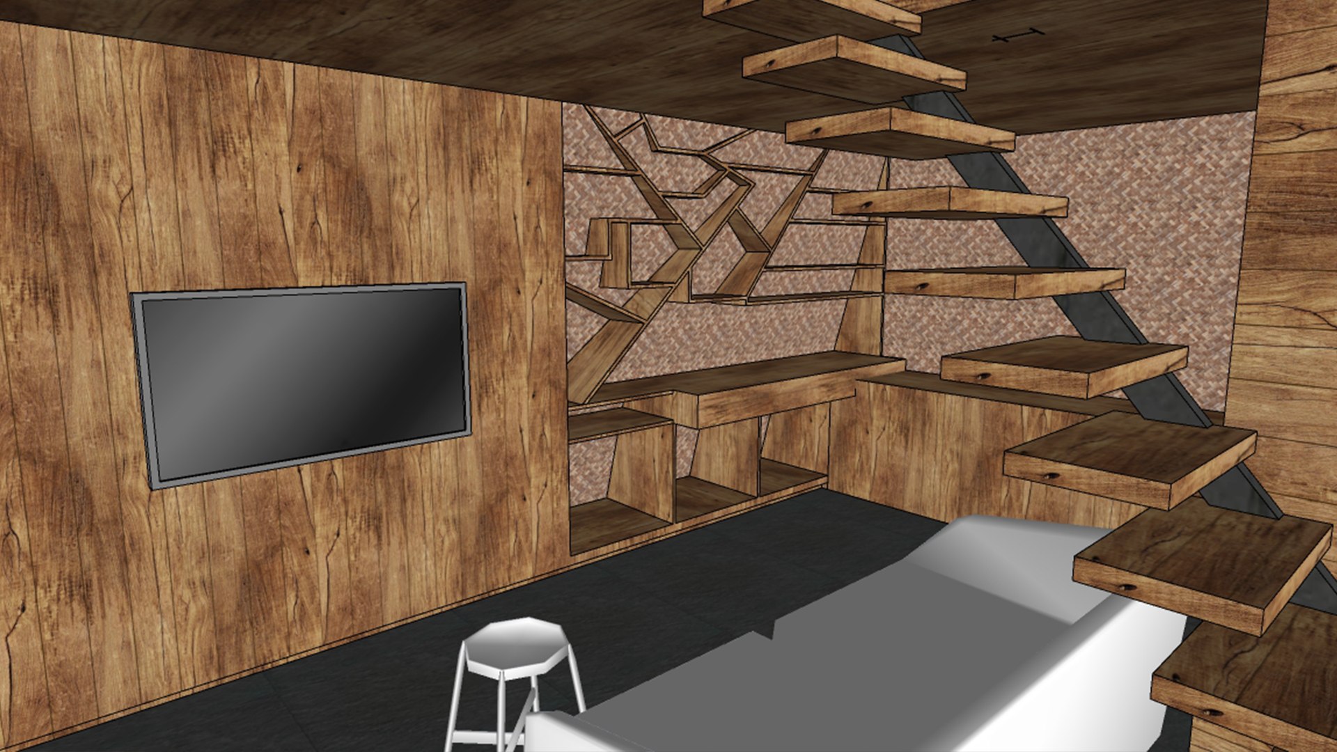 3D A SMALL TRIANGLE-SHAPED HOUSE MADE OF NATURAL MATERIALS AND HAS A ...