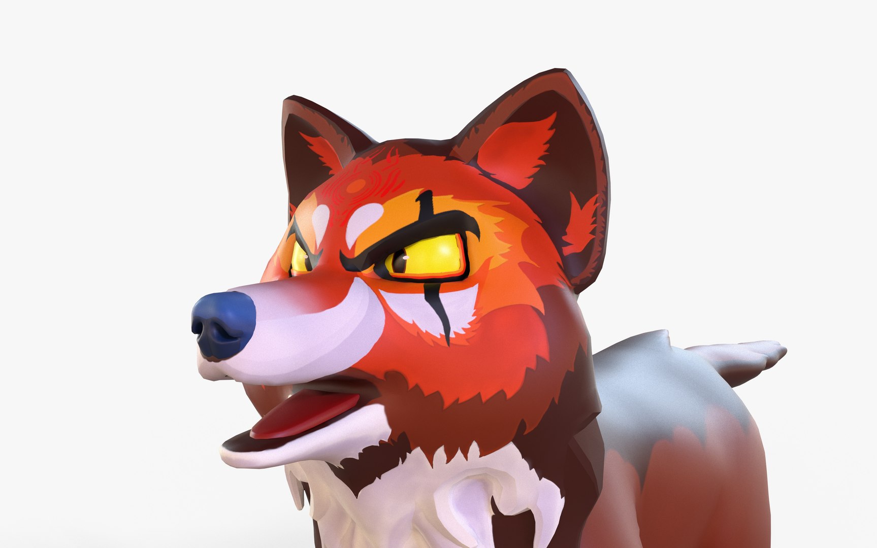 Mystic DOG Azure Kitsune Warrior Fox 3D Model Stylised Cartoon ...