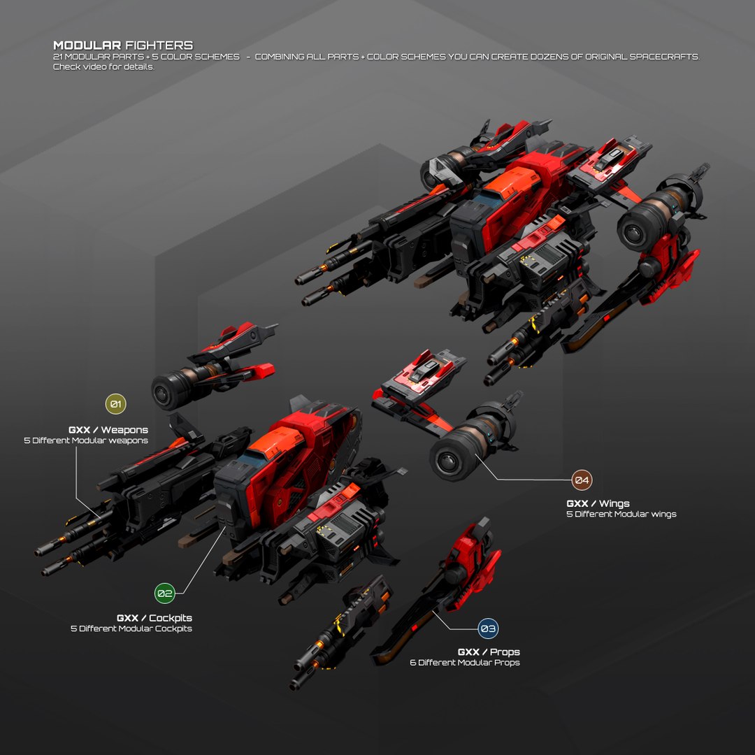 3D modular sf fighters model - TurboSquid 1364971