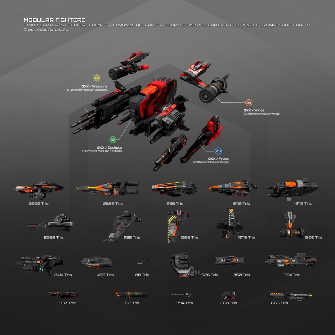 3D modular sf fighters model - TurboSquid 1364971