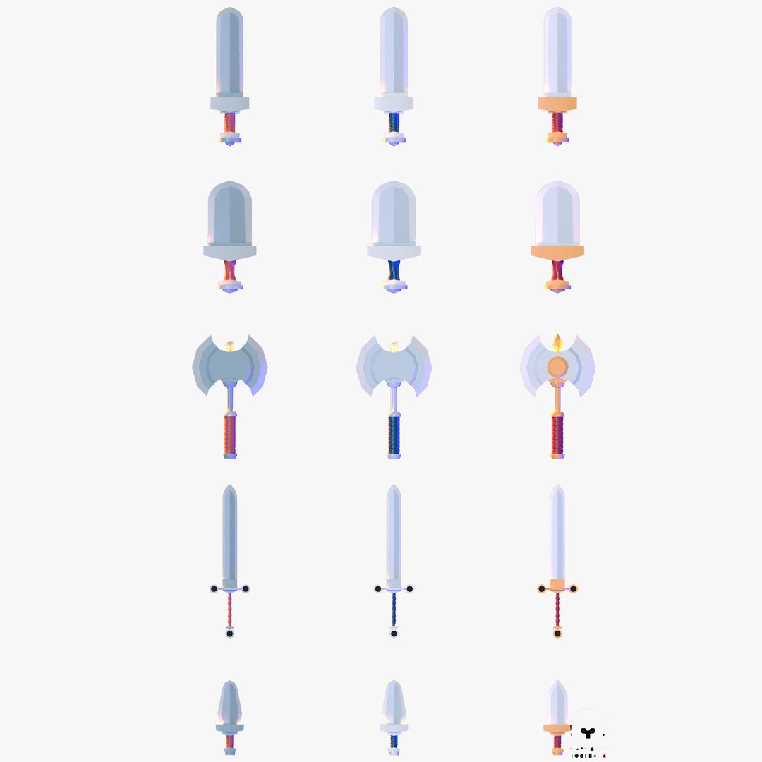 3D Cartoon Medieval melee weapons ultimate pack for games kit Low-poly ...
