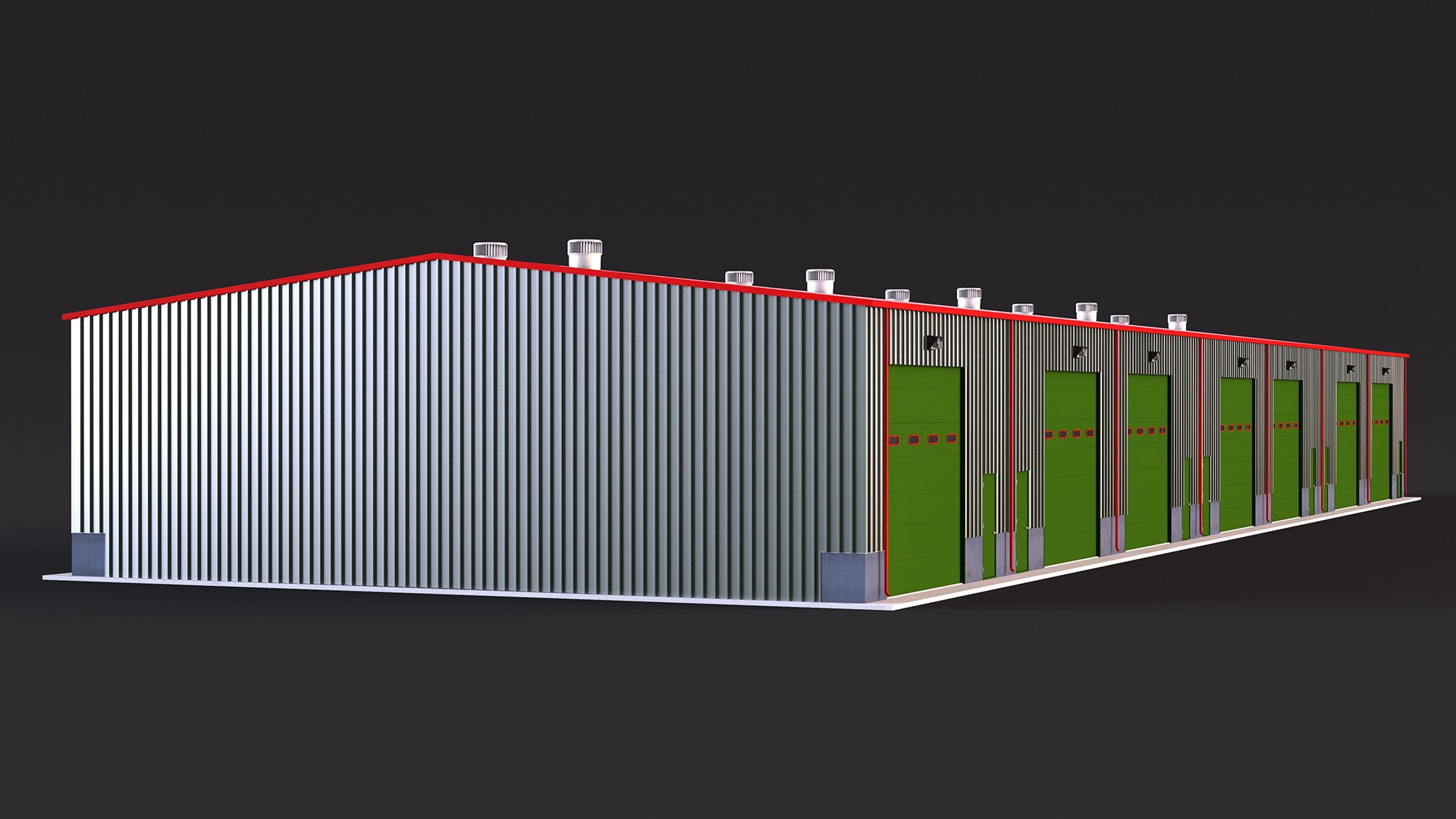 Industrial Warehouse Building Green Model - TurboSquid 2211416