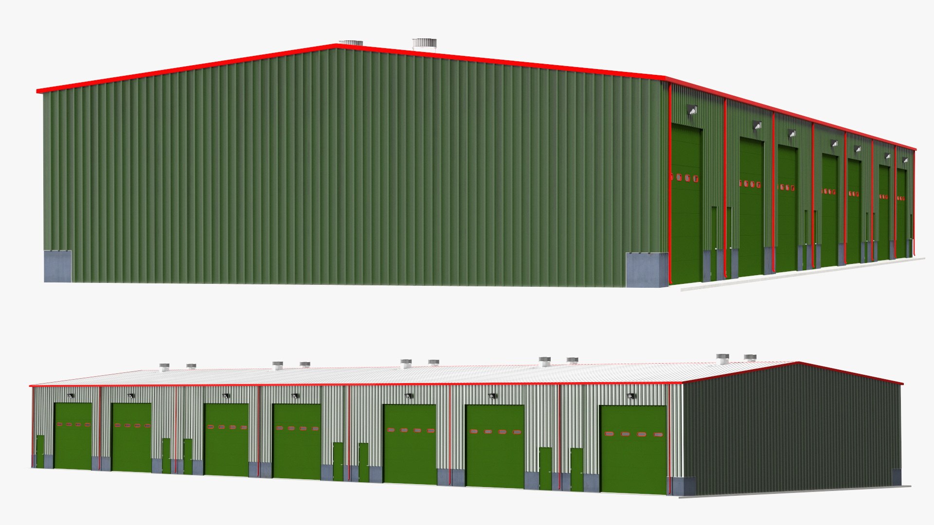 Industrial Warehouse Building Green Model - TurboSquid 2211416