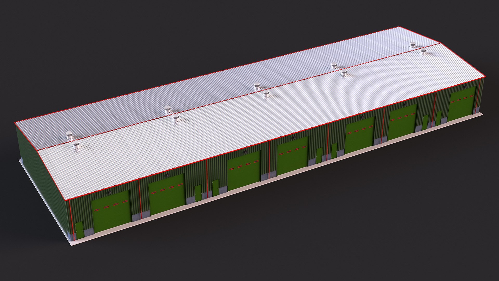 Industrial Warehouse Building Green Model - TurboSquid 2211416