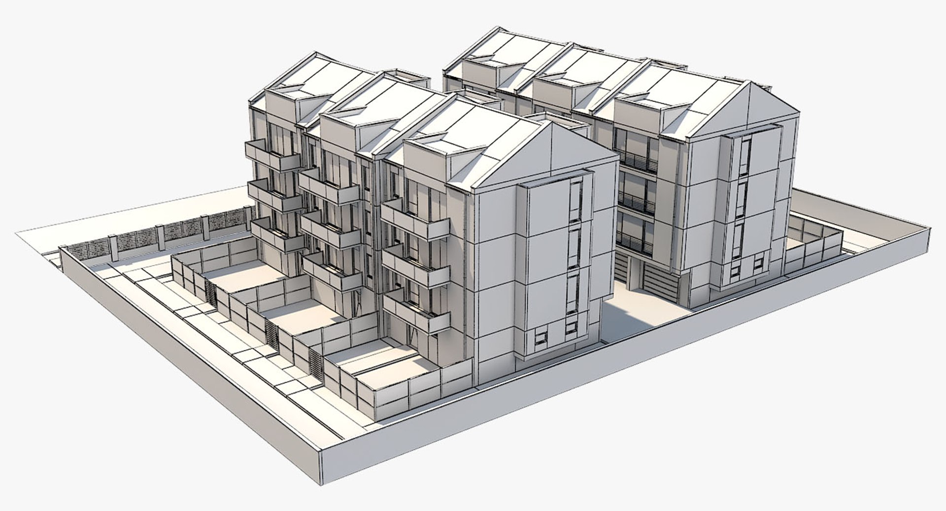 3D Apartment Buildings Block 2 Model - TurboSquid 1390067