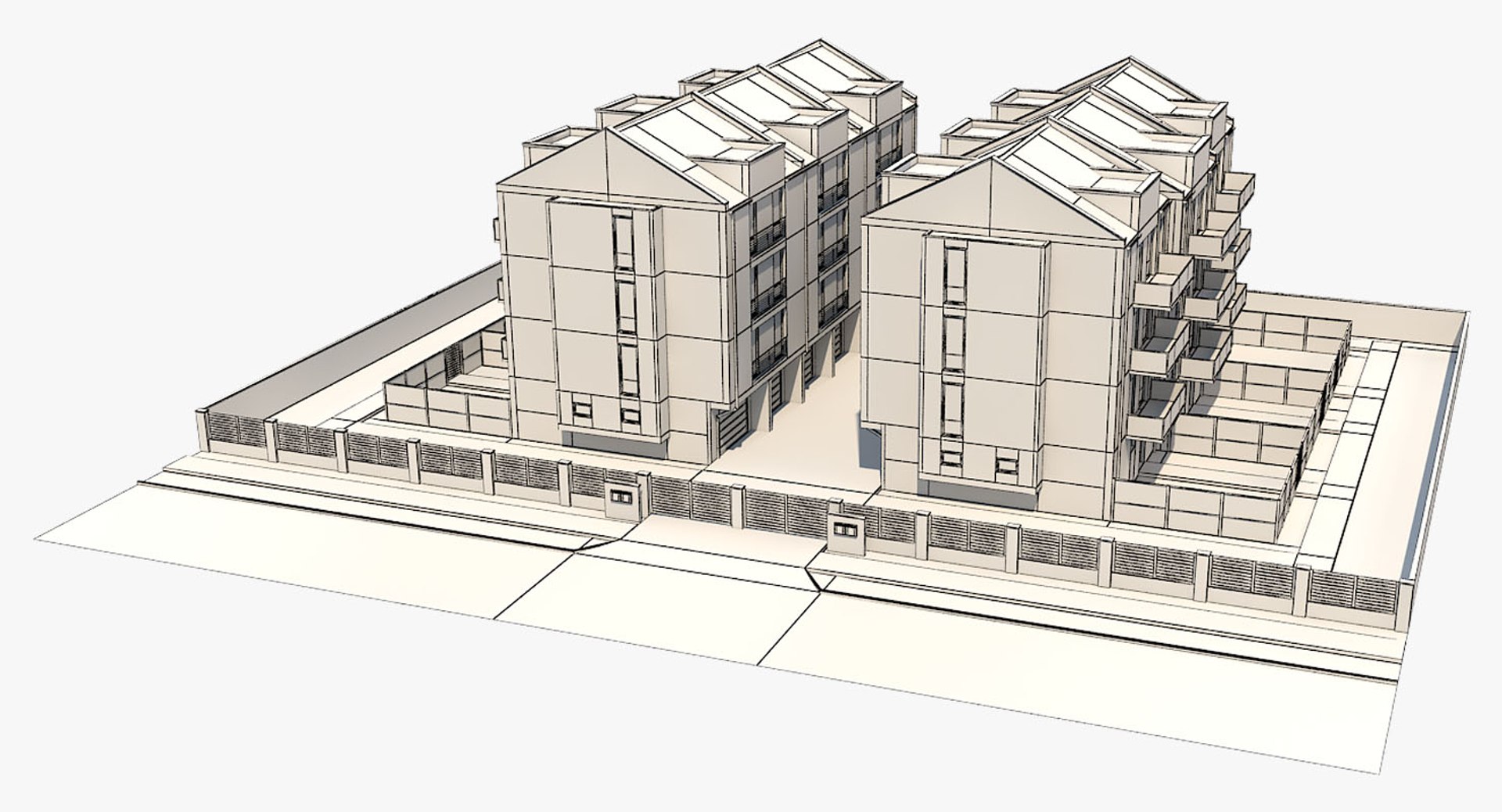 3D Apartment Buildings Block 2 Model - TurboSquid 1390067