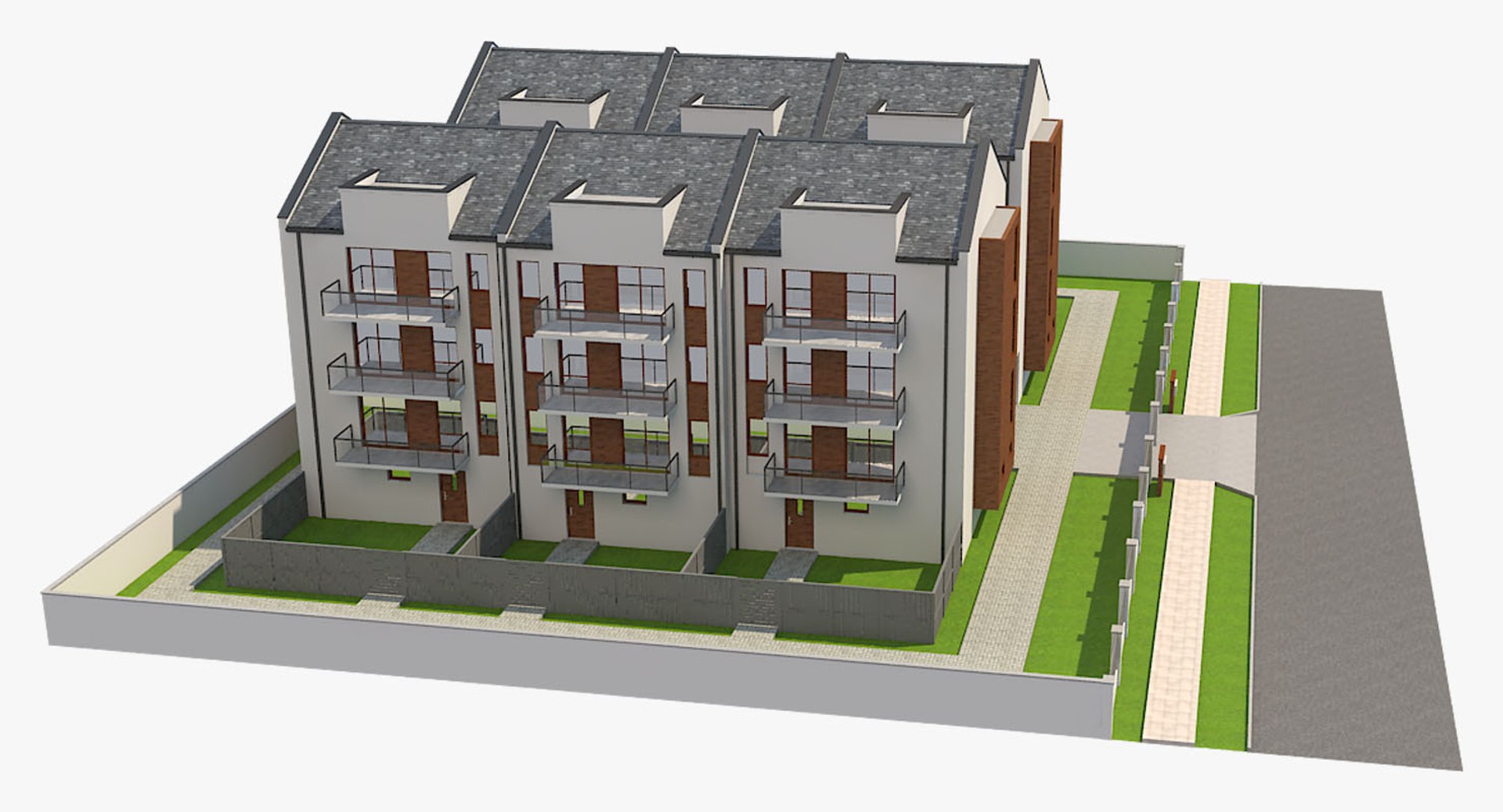 3D Apartment Buildings Block 2 Model - TurboSquid 1390067