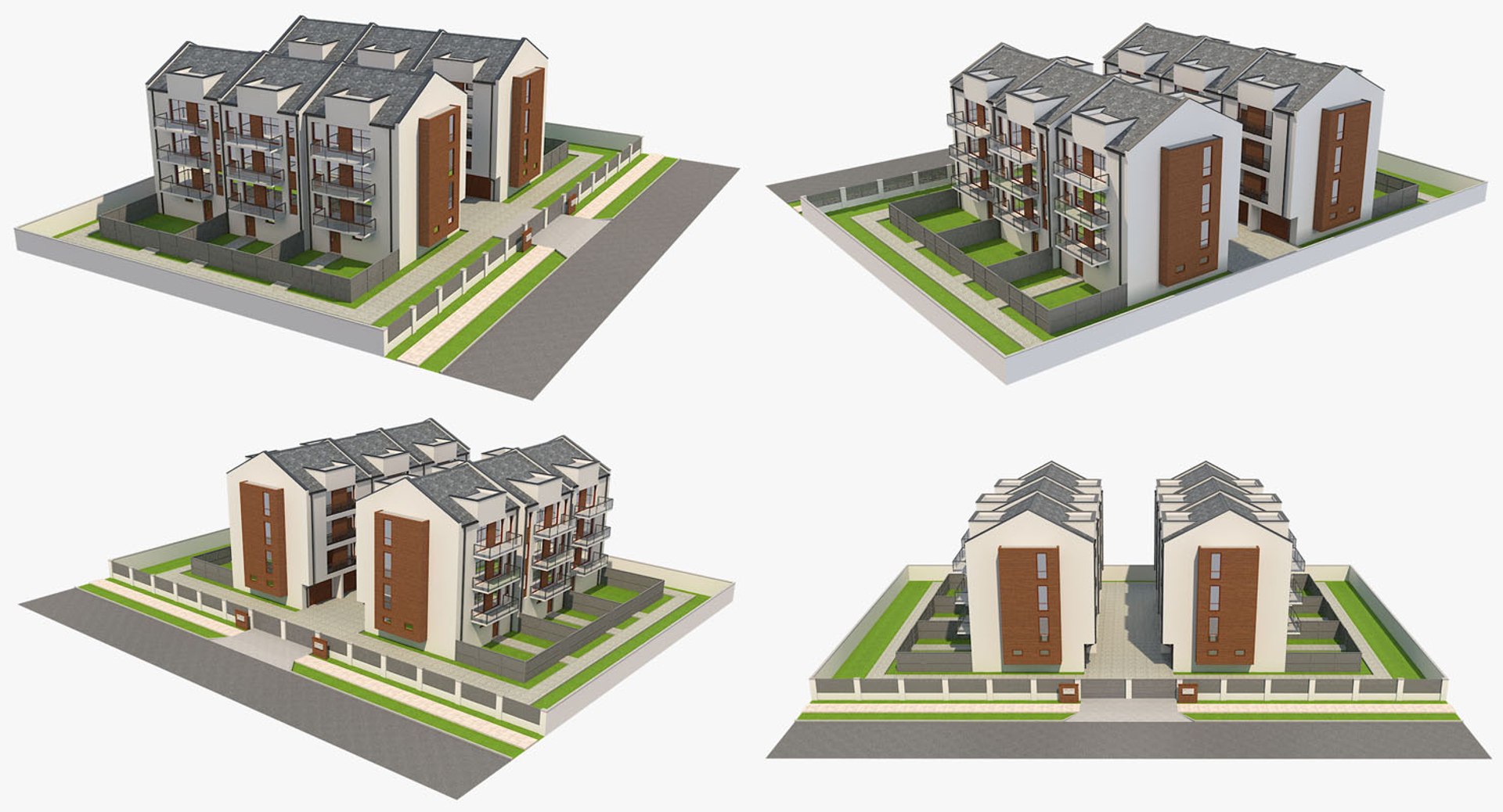 3D Apartment Buildings Block 2 Model - TurboSquid 1390067