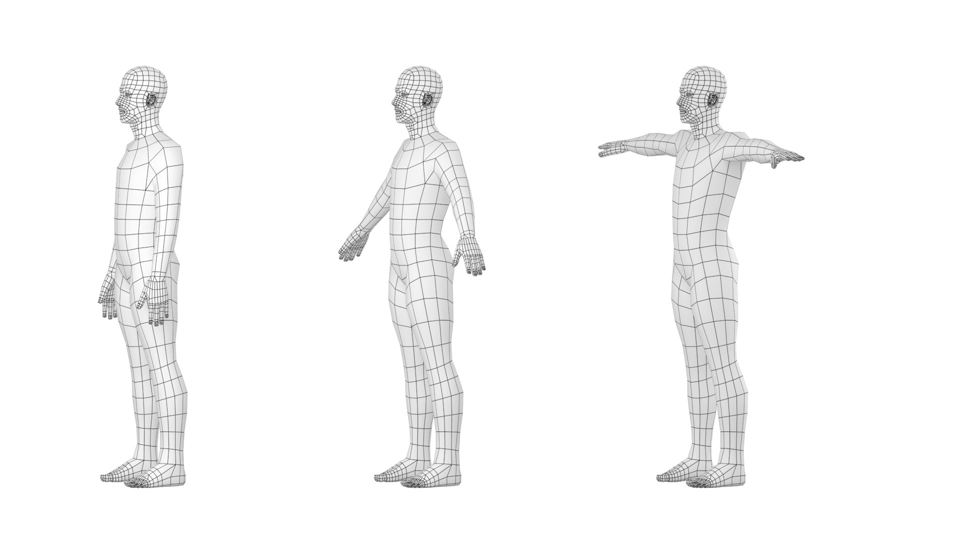 3D Natural Male In 3 Modeling Poses Base Mesh - TurboSquid 2209817
