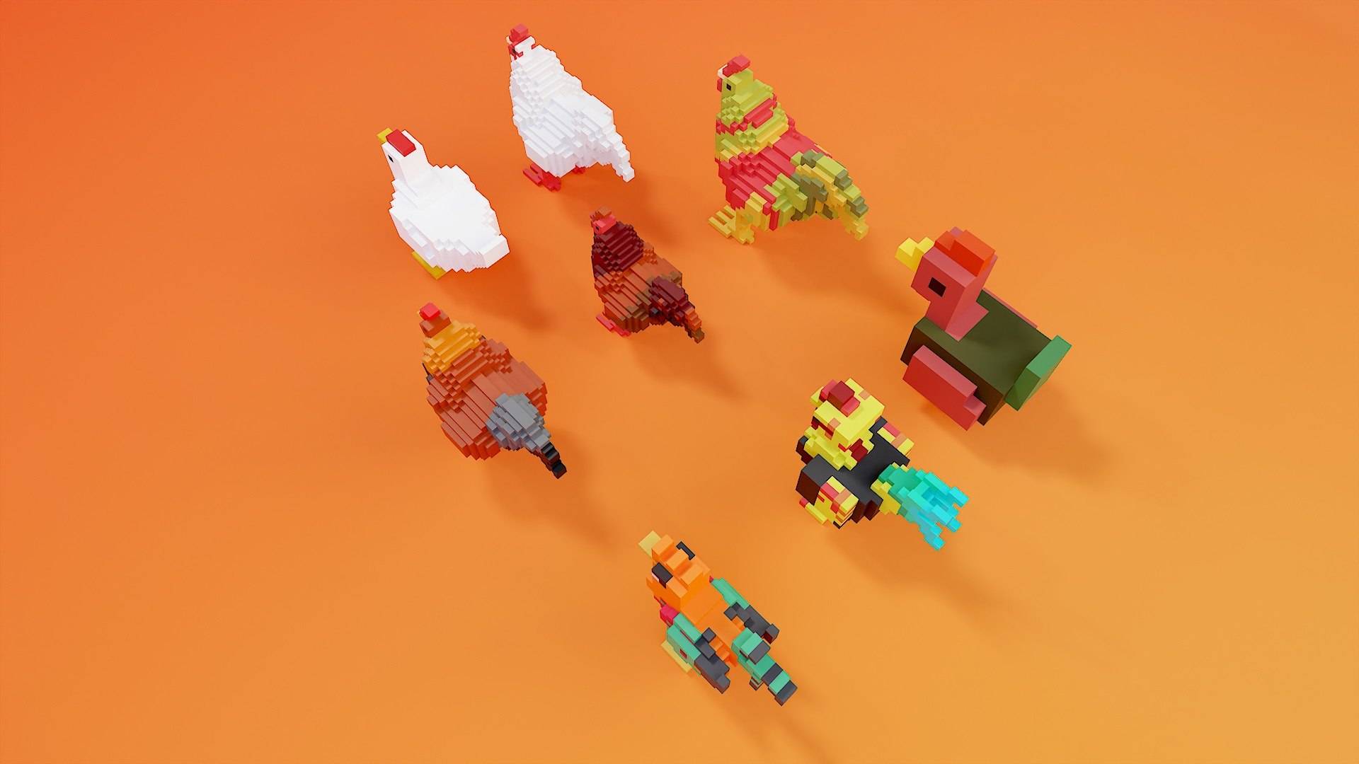 Hen Rooster Voxel Art Pack 3d Model 3D - TurboSquid 2182432