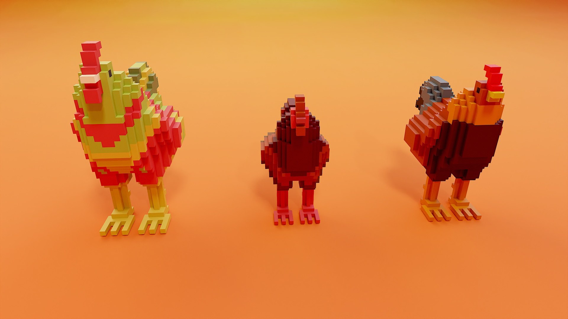 Hen Rooster Voxel Art Pack 3d Model 3D - TurboSquid 2182432
