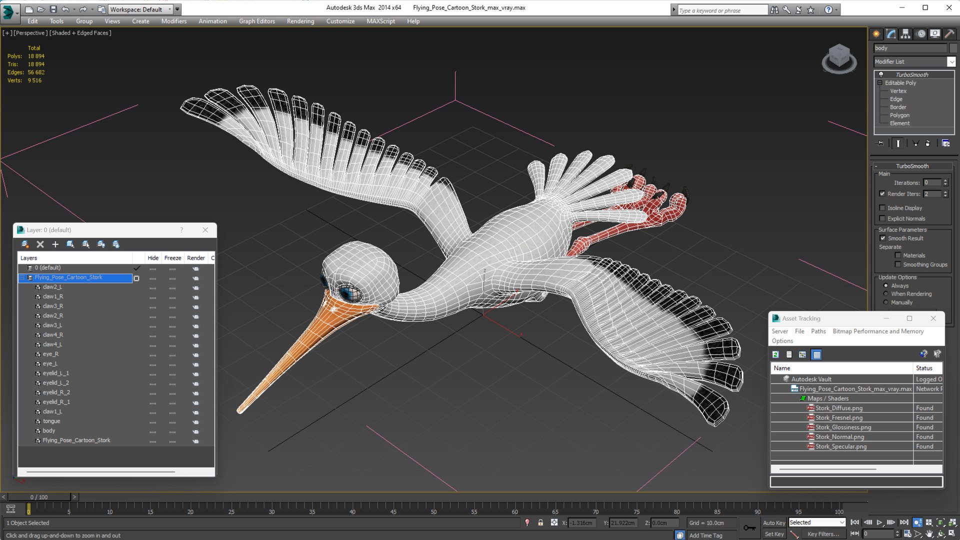 3D Flying Pose Cartoon Stork - TurboSquid 2079669