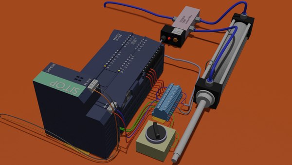 Animação de PLC e cilindro pneumático Blender Animation Modelo 3D ...