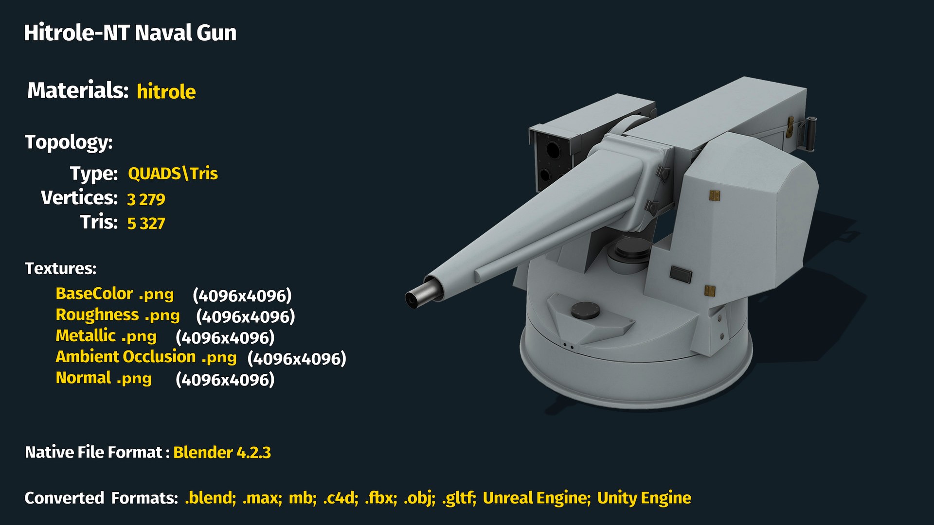 Hitrole-NT Naval Gun 3D Model - TurboSquid 2304382
