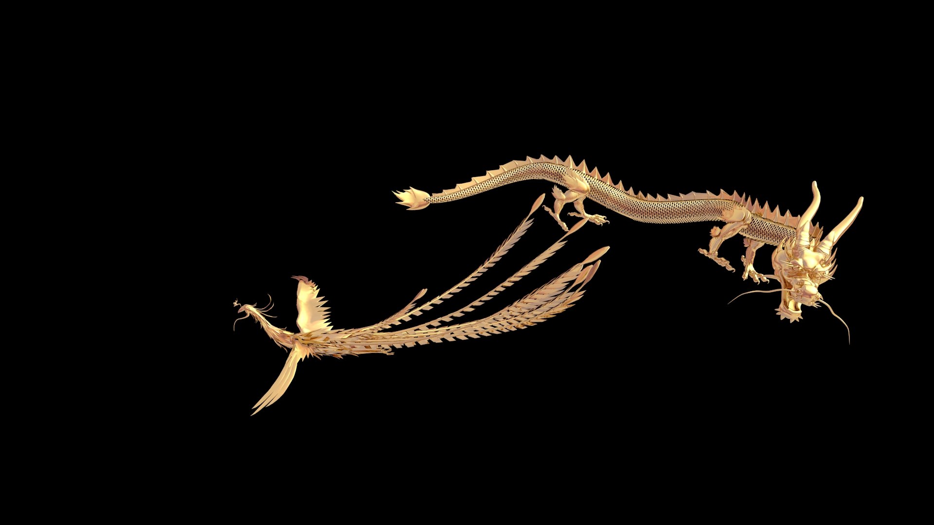 3D Gold Dragon Phoenix - TurboSquid 1673253