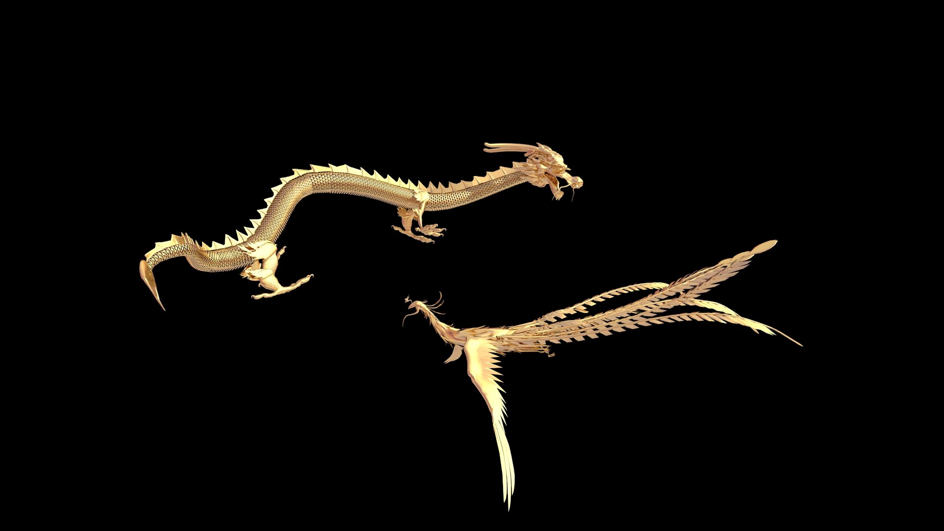 3D Gold Dragon Phoenix - TurboSquid 1673253