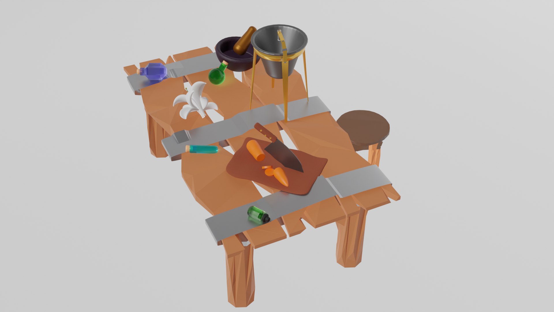 Low Poly Alchemy Table And Character 3D - TurboSquid 2100319