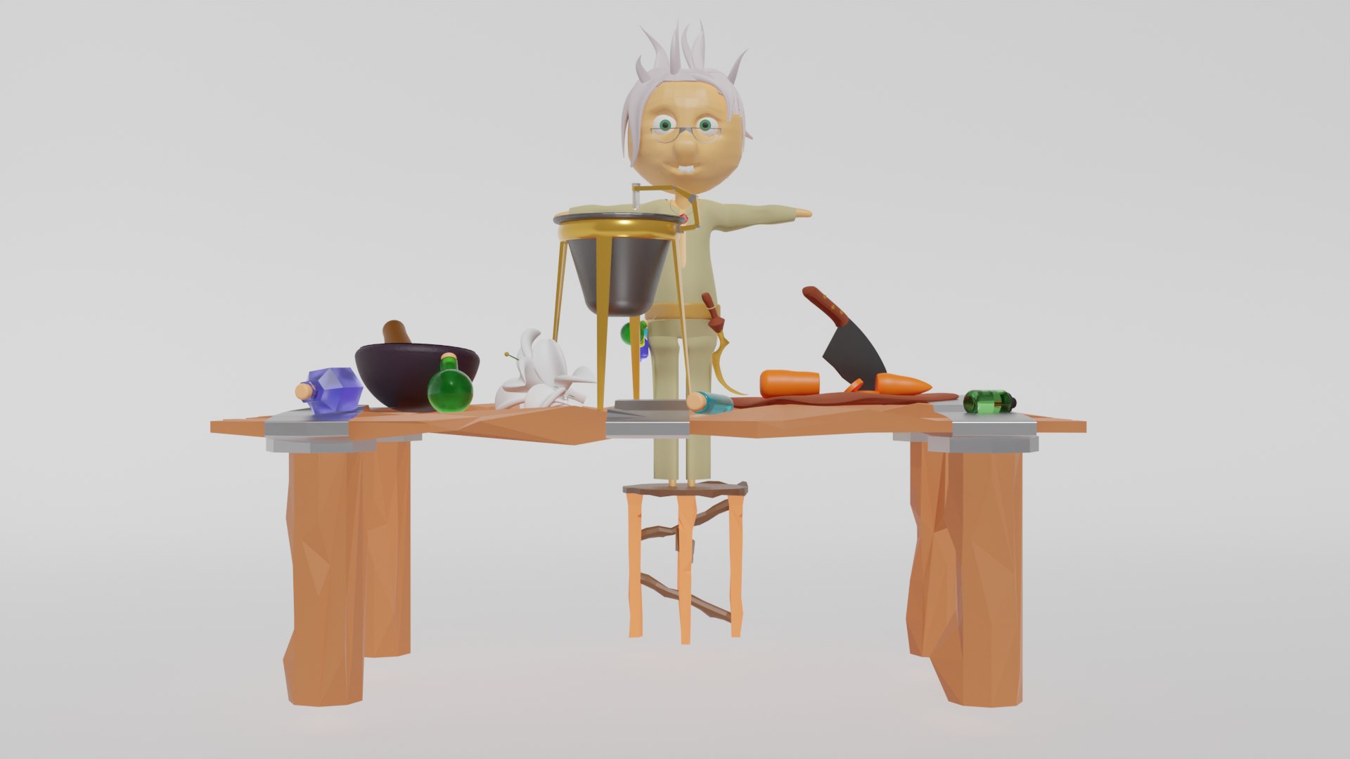 Low Poly Alchemy Table And Character 3D - TurboSquid 2100319