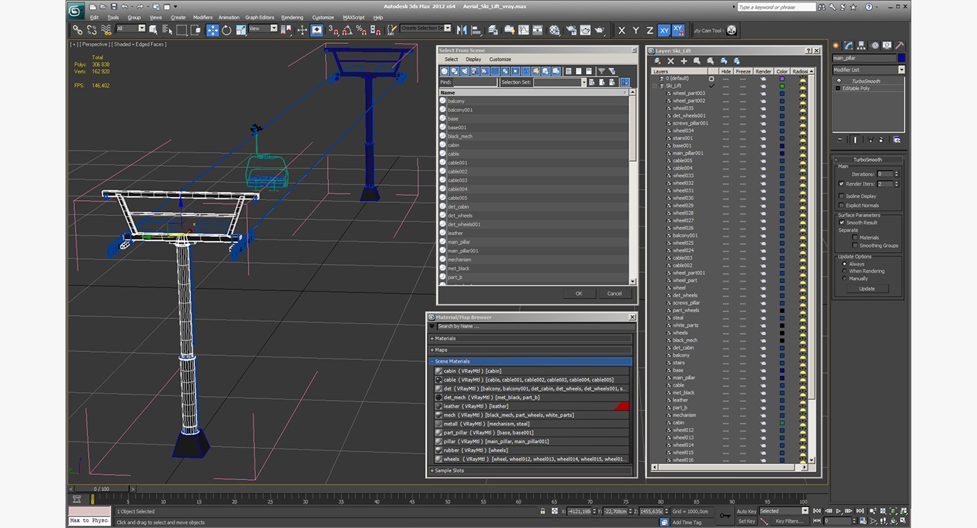 3D aerial ski lift model - TurboSquid 1344726