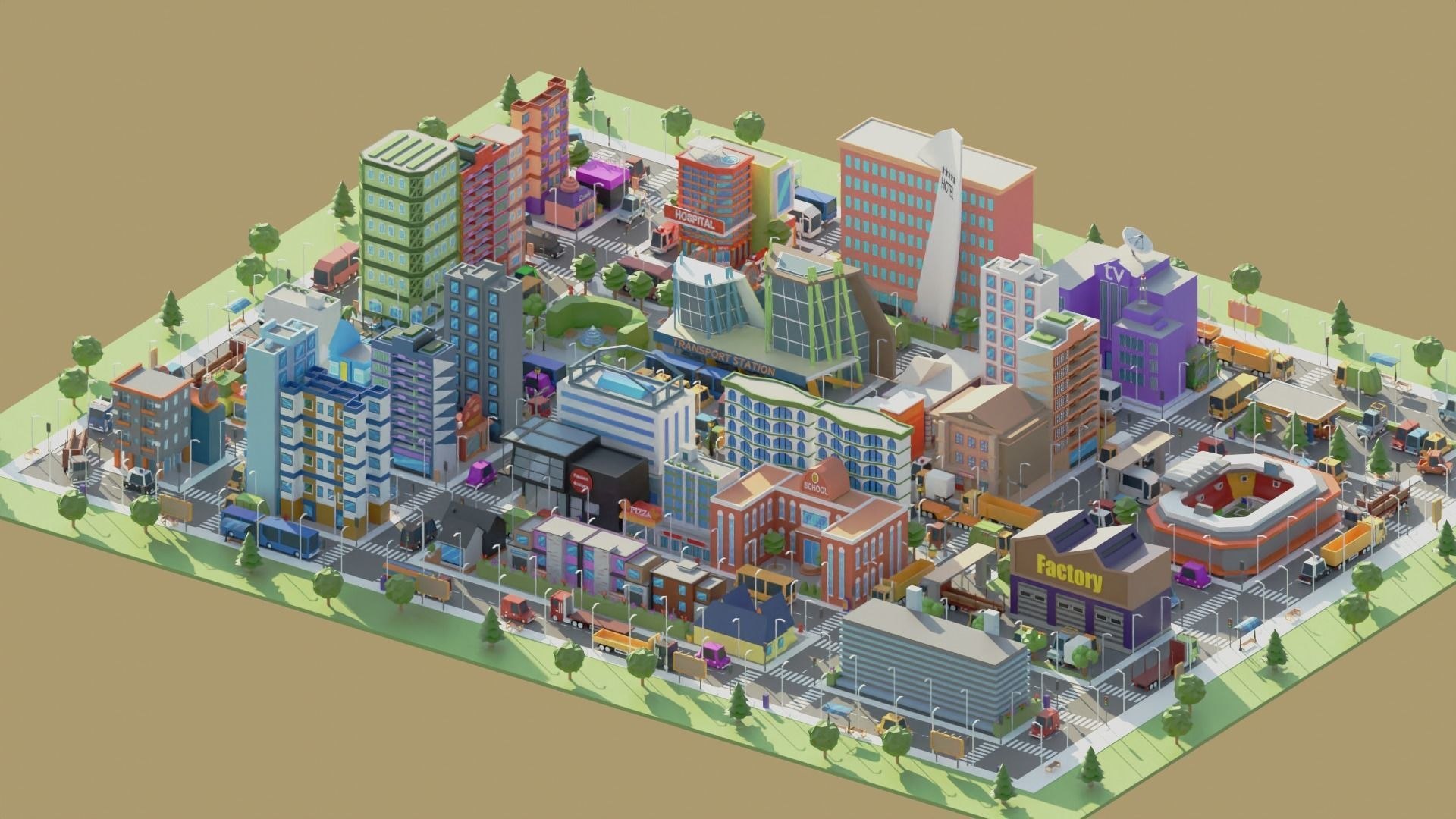 Simple Poly City 2 Low-poly 3D Model - TurboSquid 2265529