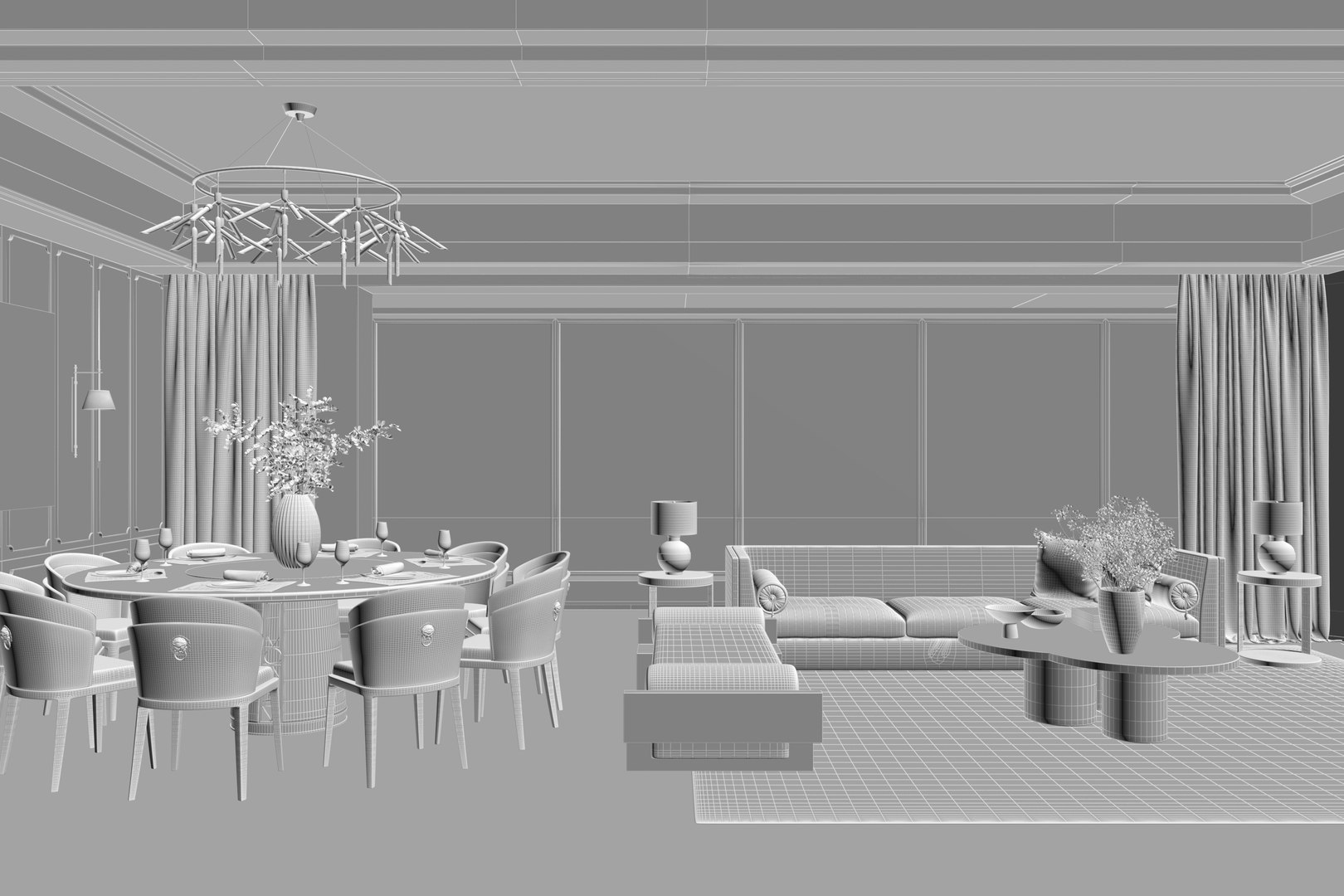 Living Room and Kitchen Scene 3D model - TurboSquid 2114336