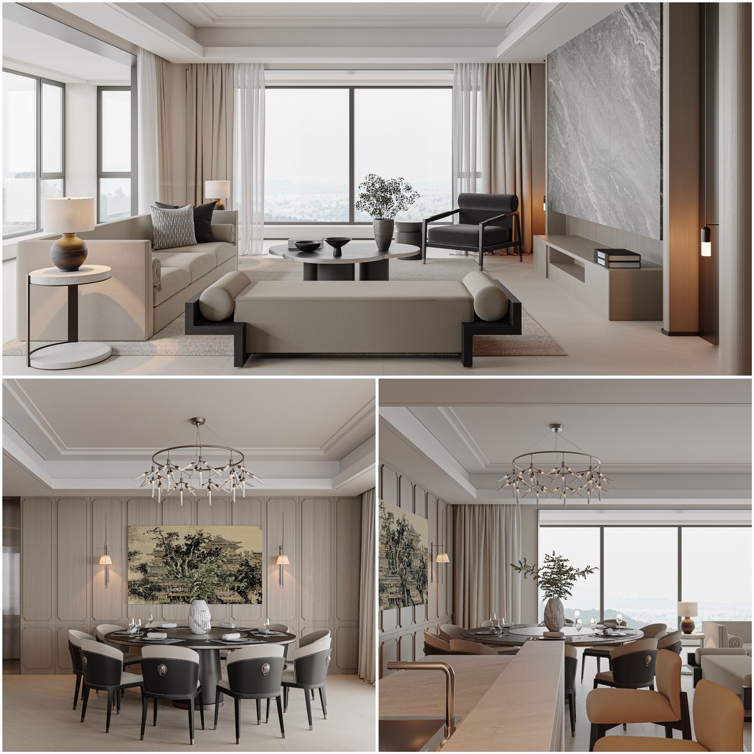 Living Room and Kitchen Scene 3D model - TurboSquid 2114336