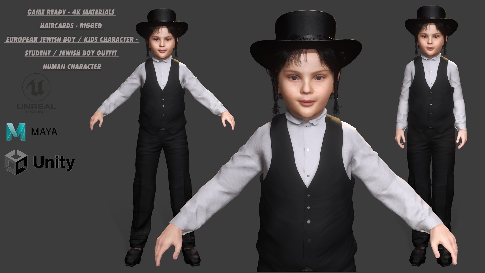 3D AAA 3D MODEL EUROPEAN JEWISH BOY CHARACTER - JEWISH BOY OUTFIT Model ...