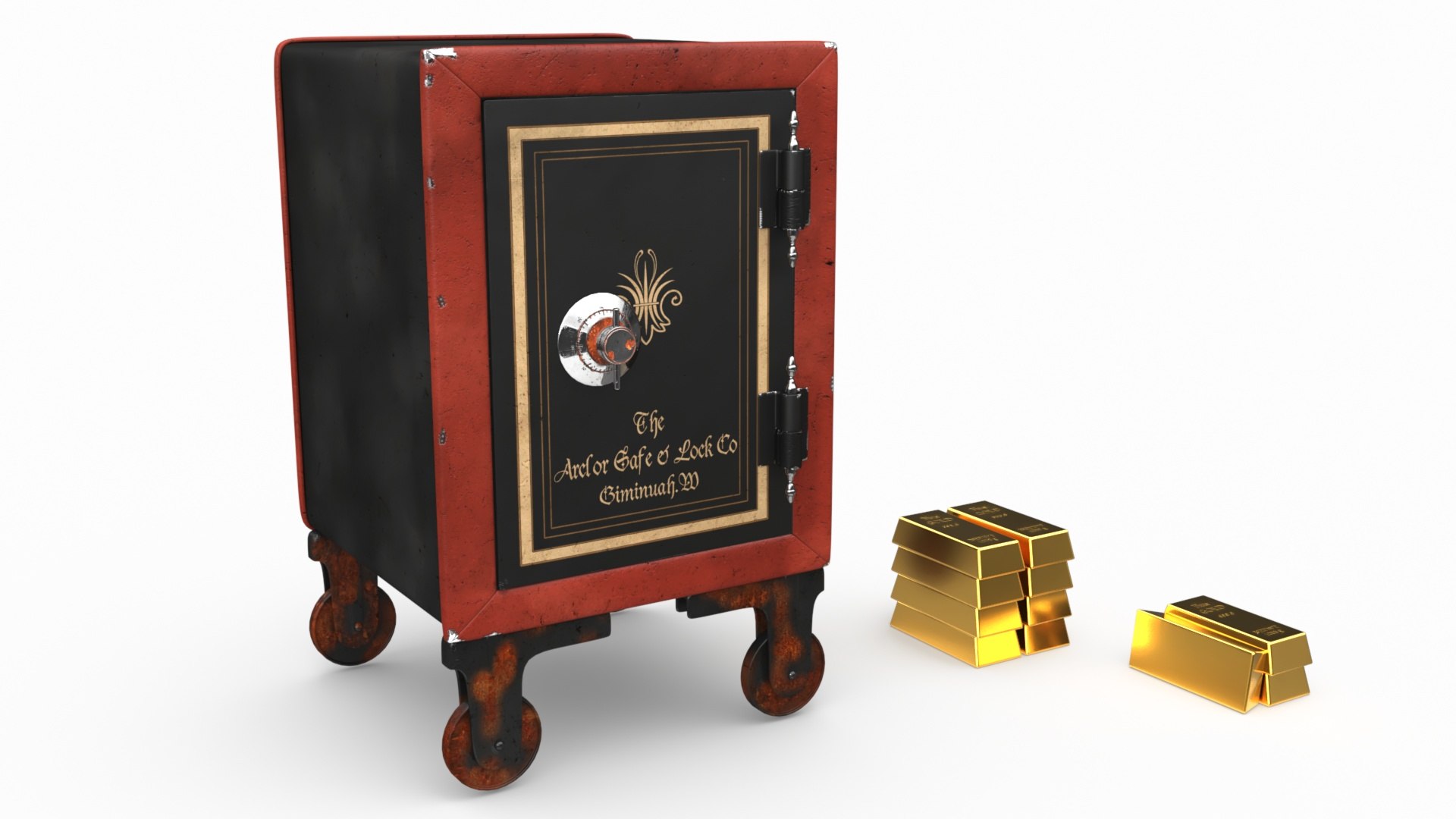 3D Antique Safe With Gold Bars - TurboSquid 2342493