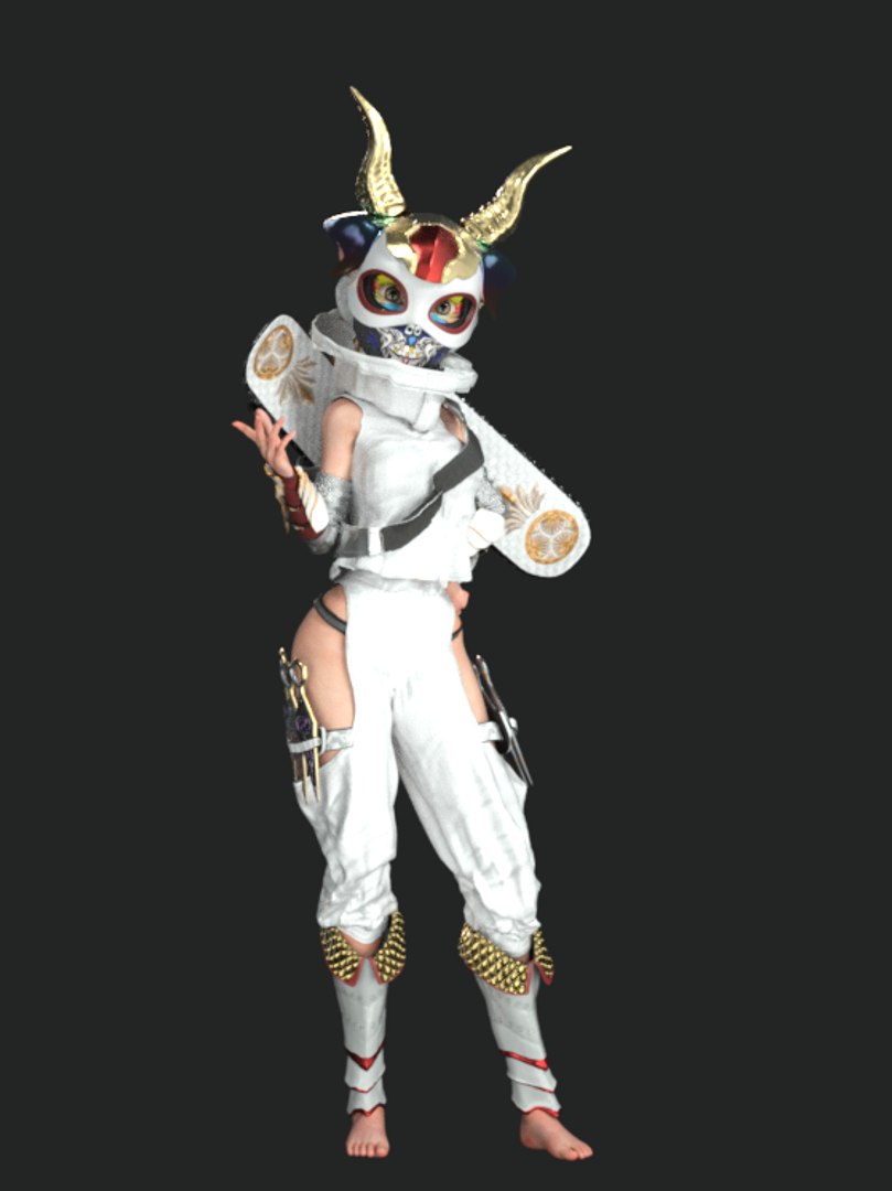 3D Cartoon 3D Rigged Fighter Ninja Girl 02 Character Model Model ...