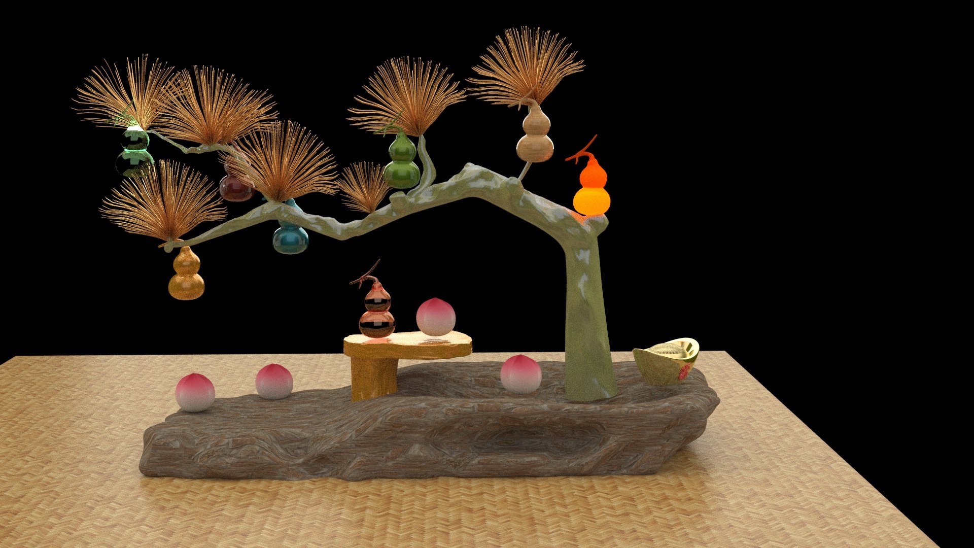 3D Chinese Gourd Tree - TurboSquid 2142887