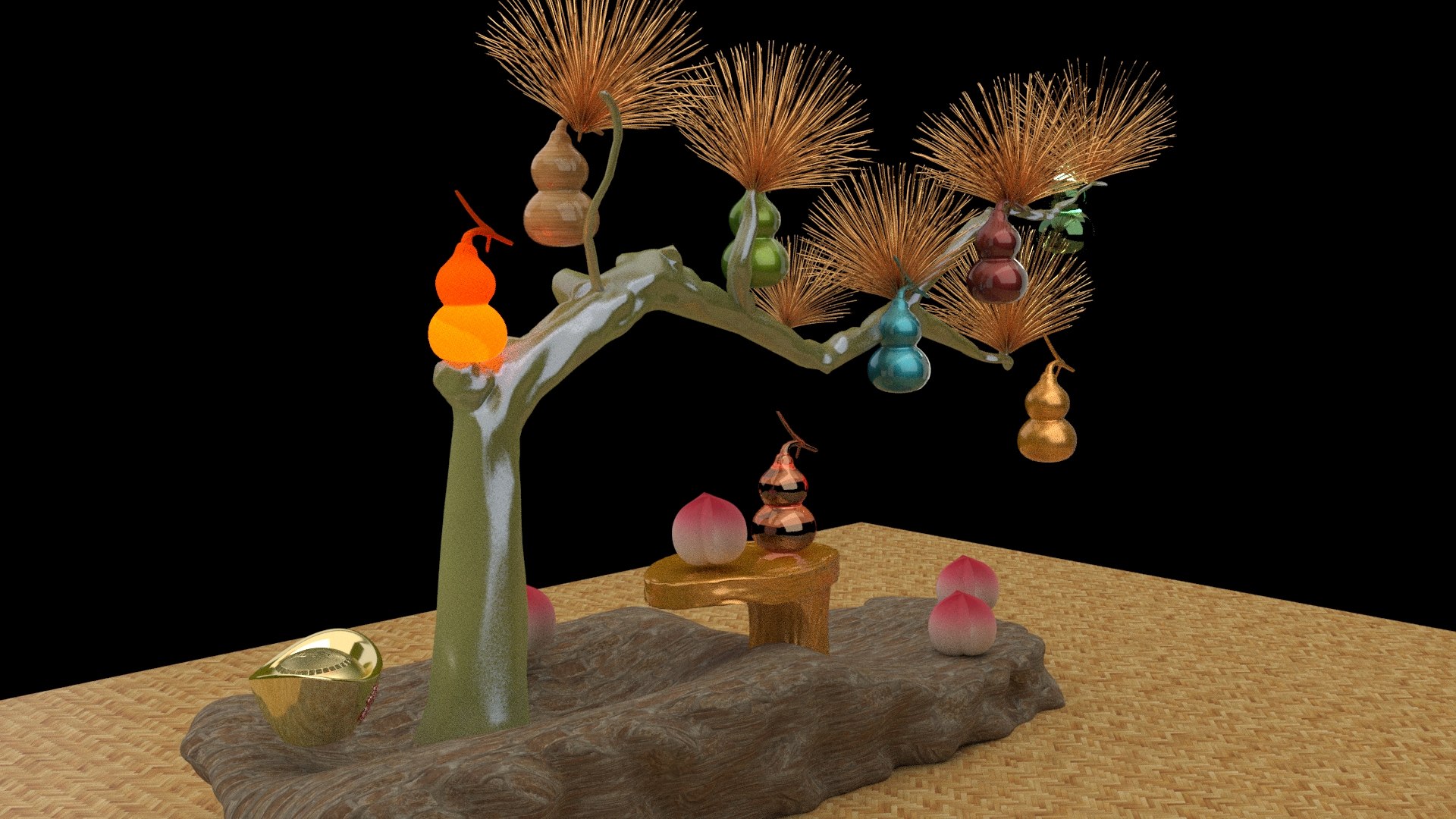 3D Chinese Gourd Tree - TurboSquid 2142887