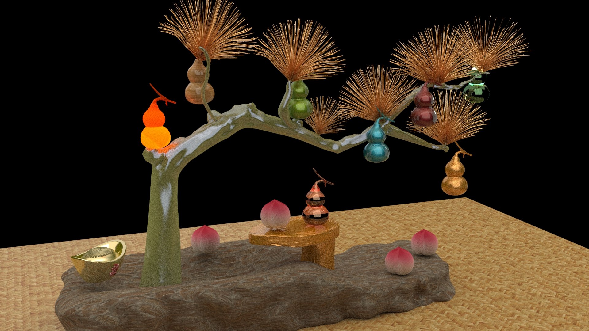 3D Chinese Gourd Tree - TurboSquid 2142887