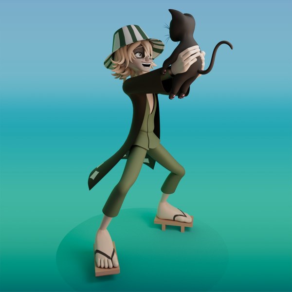 modelo 3d Kisuke Urahara y Yoruichi del anime Bleach, modelado 3D y ...
