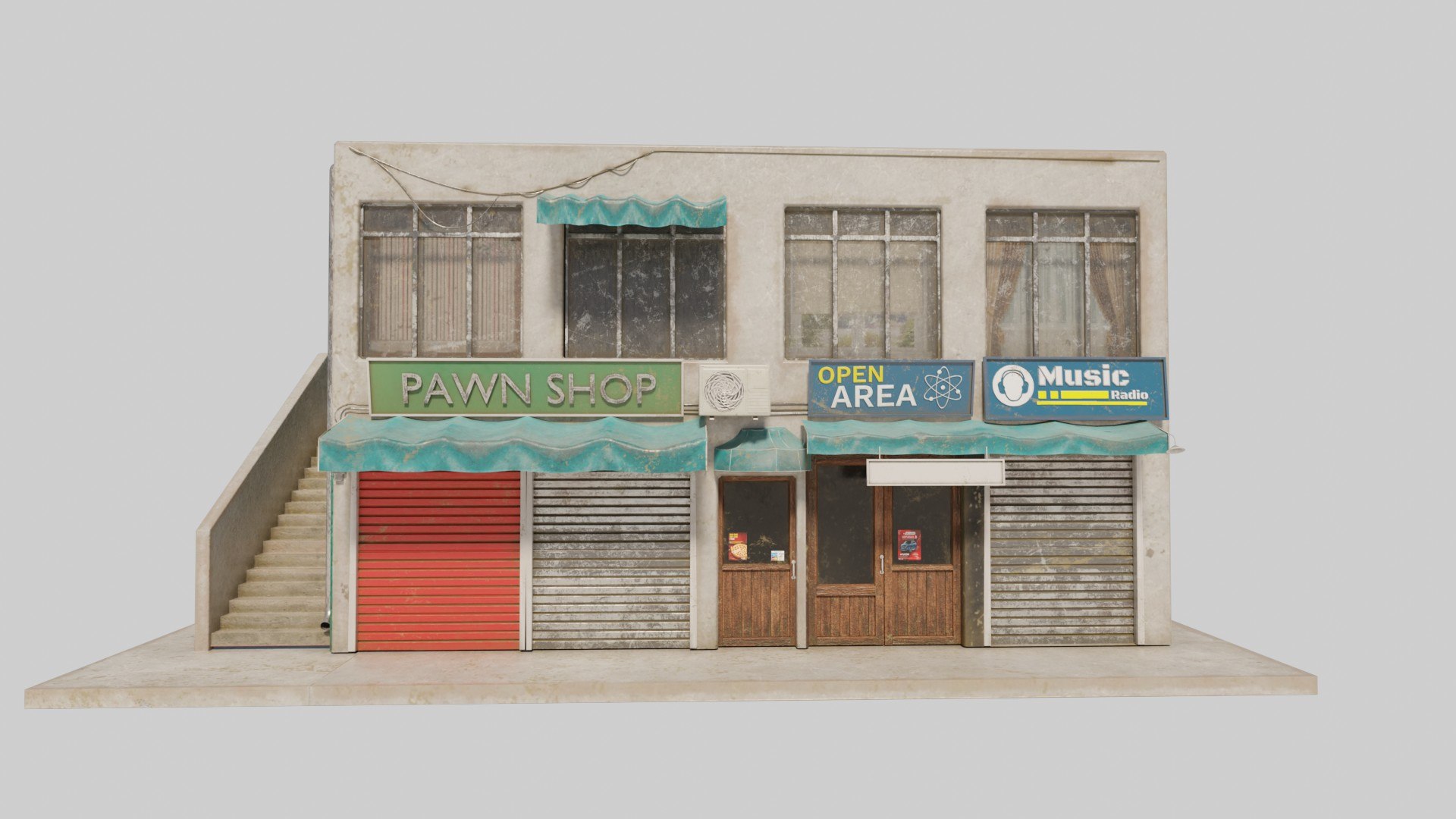 3D Model Typical Street Building With Shops With 4k Pbr Textures ...