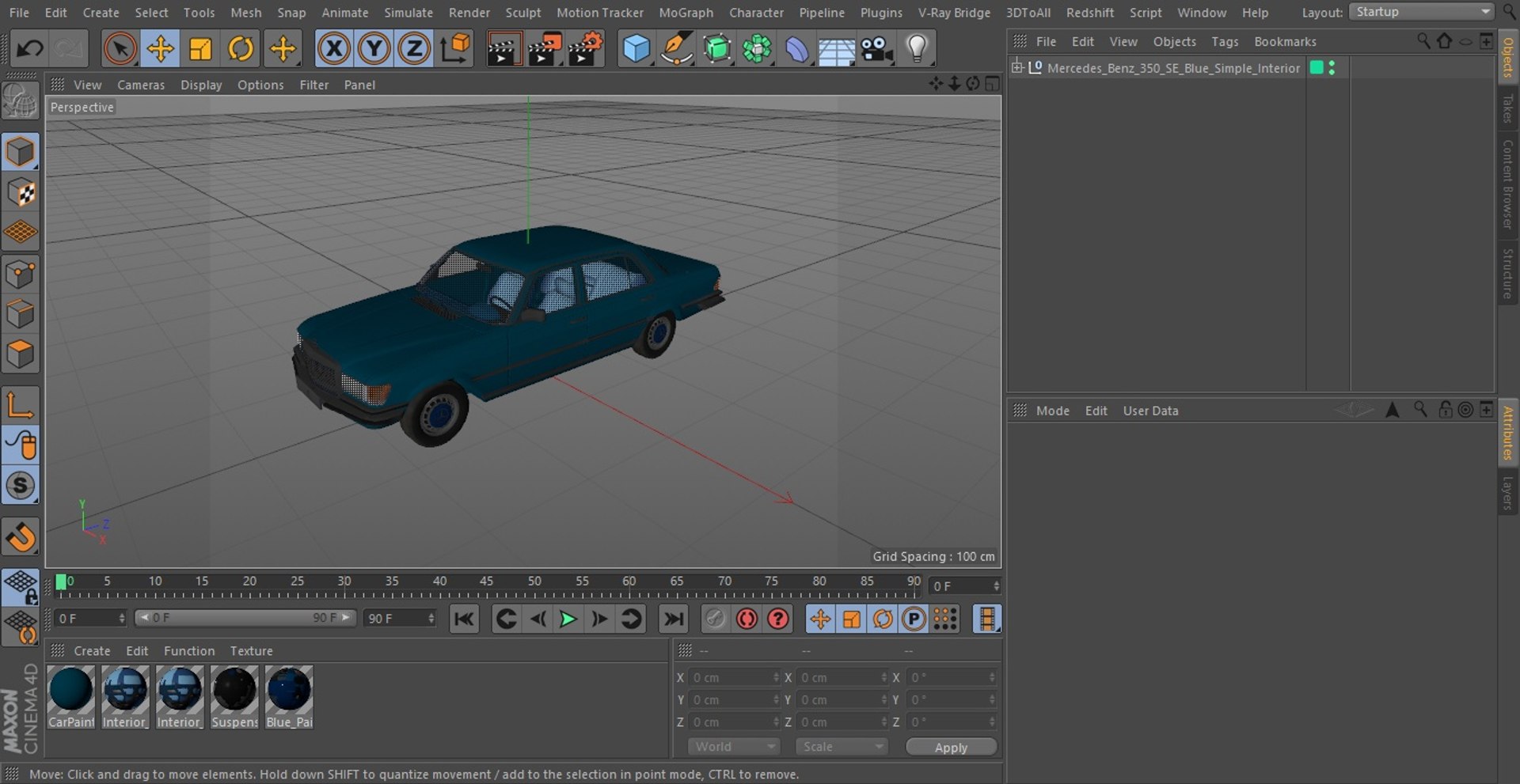 Mercedes Benz 350 SE Blue Simple Interior 3D model - TurboSquid 1914536