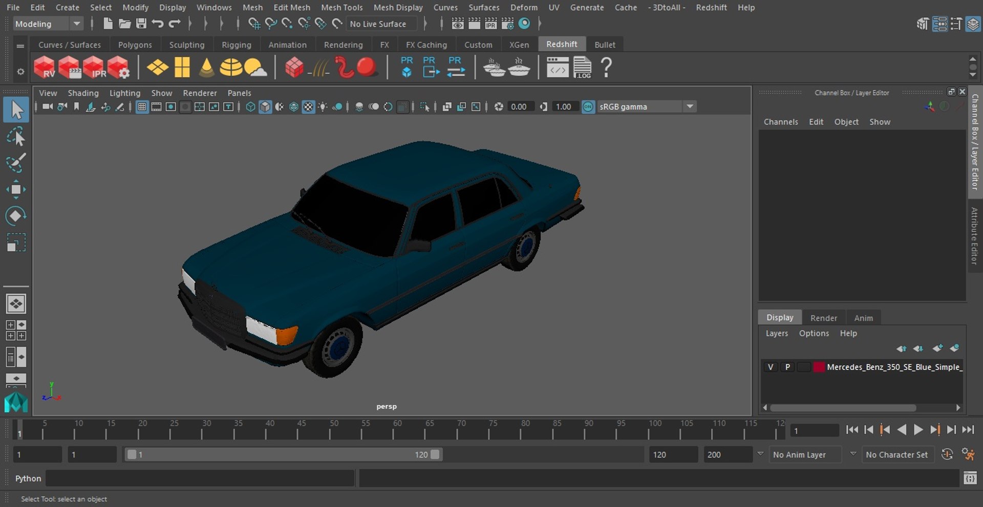 Mercedes Benz 350 SE Blue Simple Interior 3D model - TurboSquid 1914536