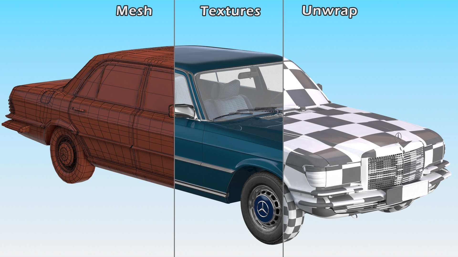 Mercedes Benz 350 SE Blue Simple Interior 3D model - TurboSquid 1914536