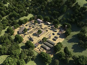 modelo 3d Base militar Campo del ejército Campo de batalla Campo Hangar ...