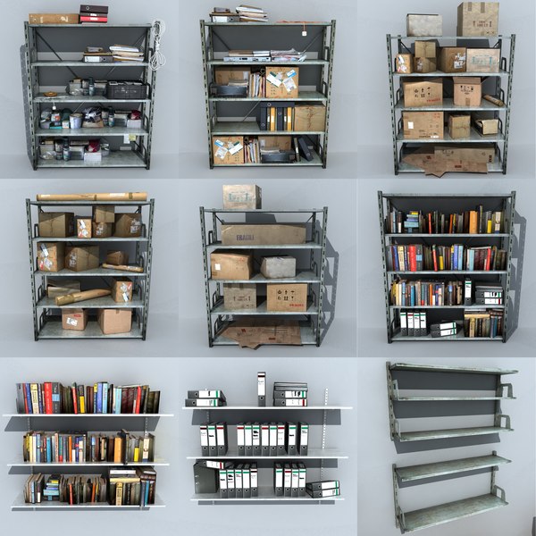 metal shelving clutter 3d model