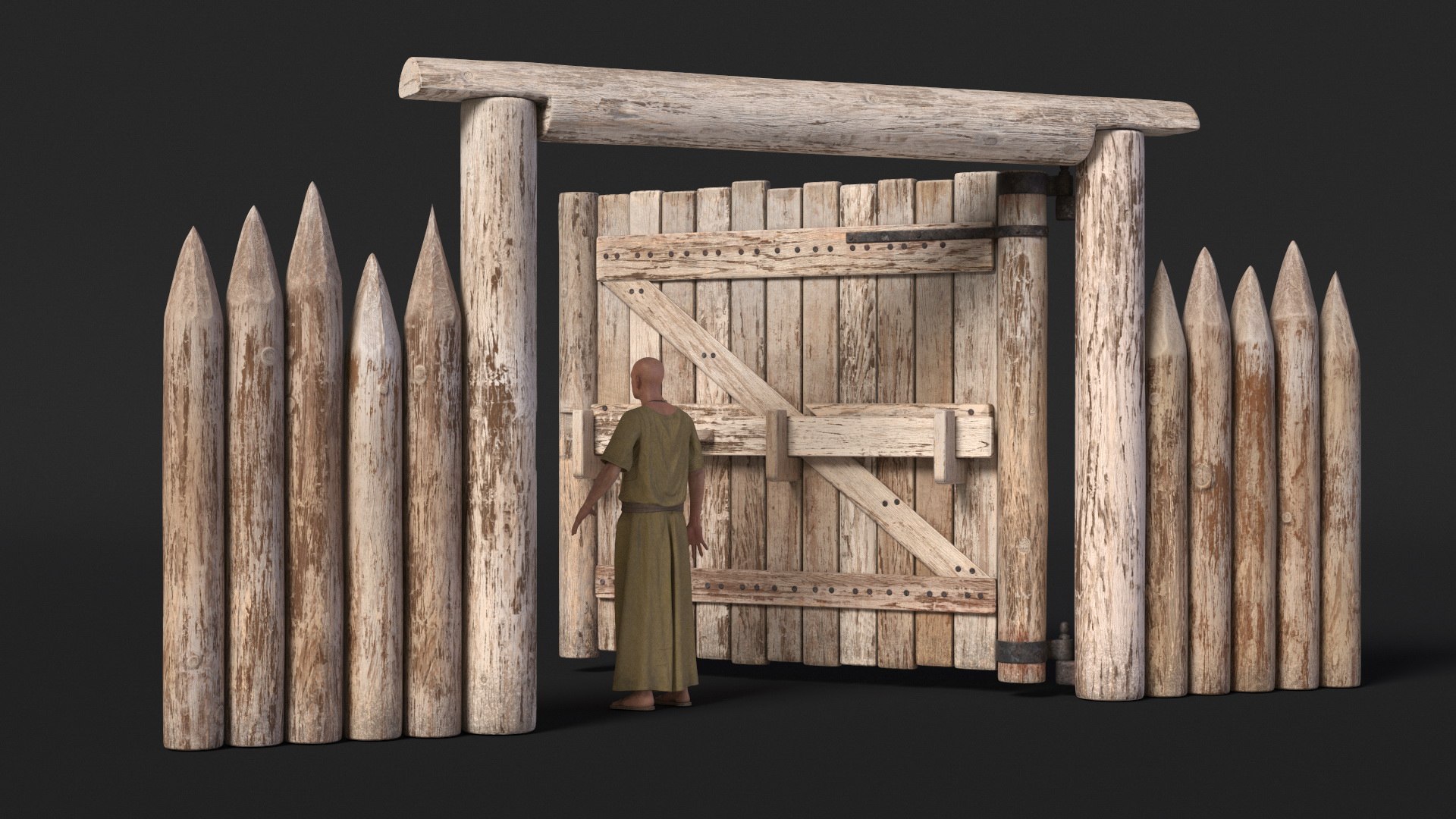 Medieval Wooden Gate And Monk 3D - TurboSquid 2349825