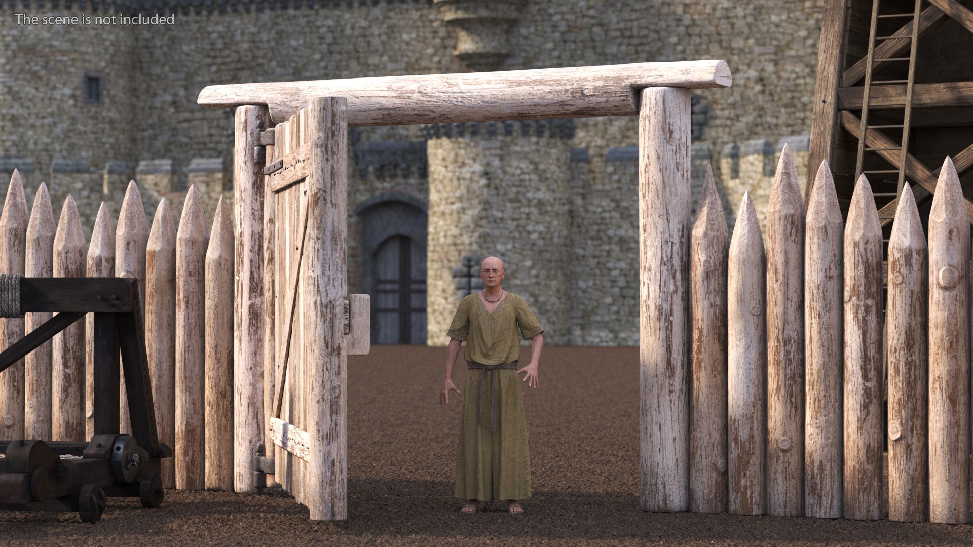 Medieval Wooden Gate And Monk 3D - TurboSquid 2349825