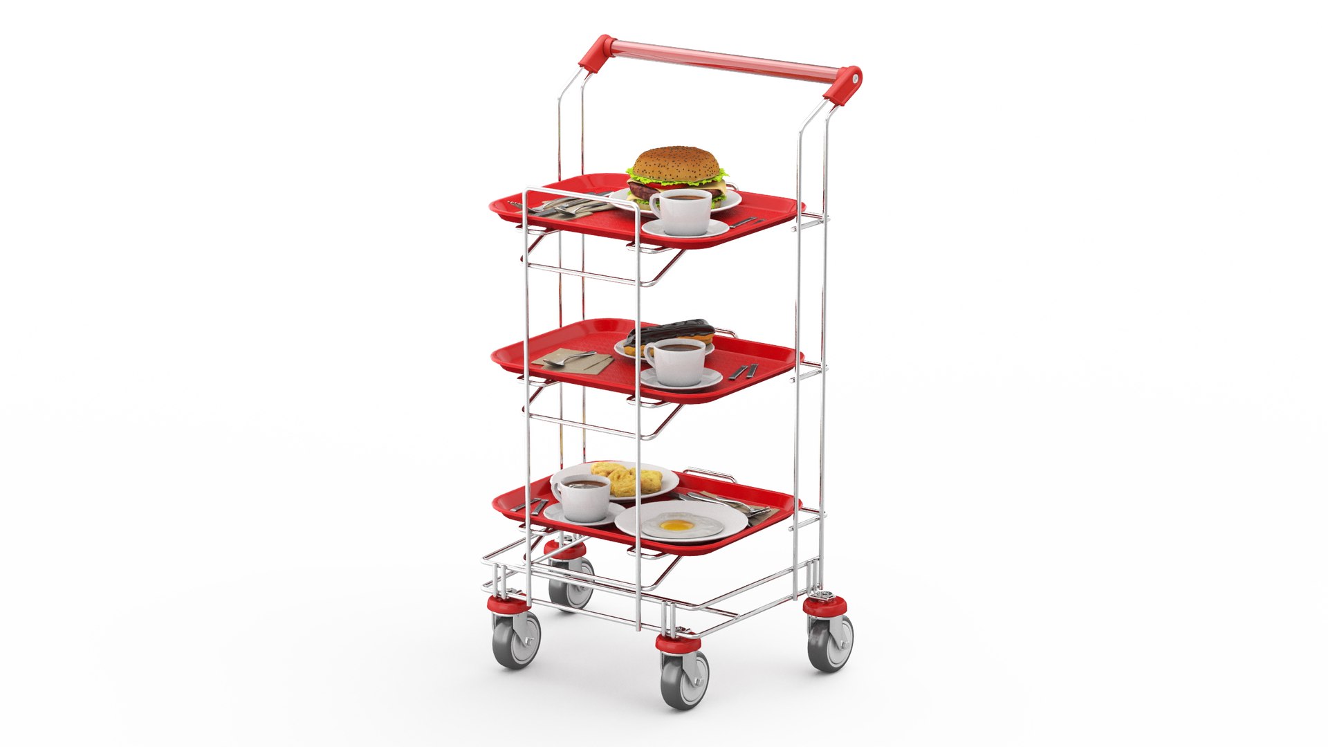 Tray Cart With Red Trays And Food 3D - TurboSquid 2024637