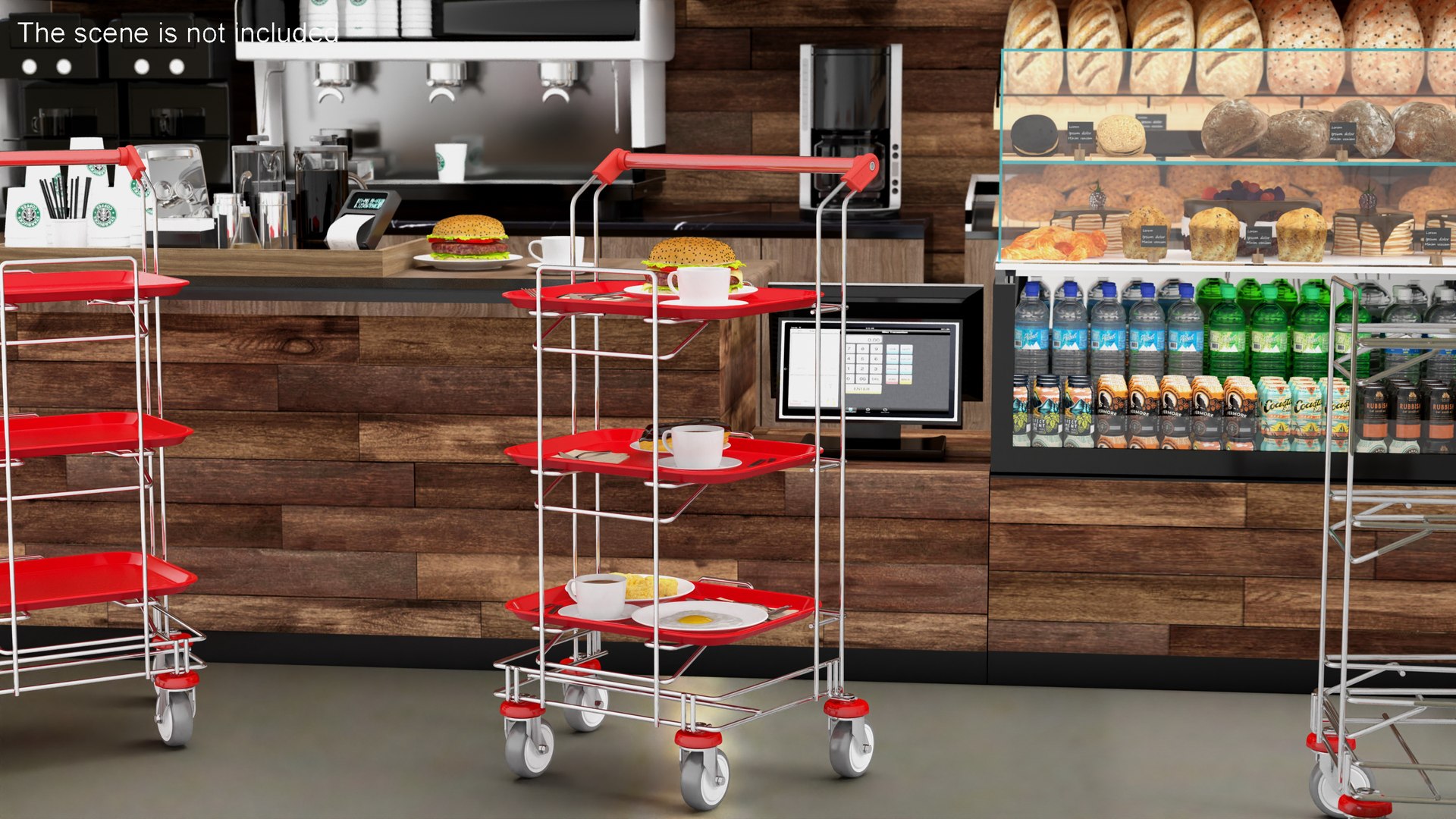 Tray Cart With Red Trays And Food 3D - TurboSquid 2024637