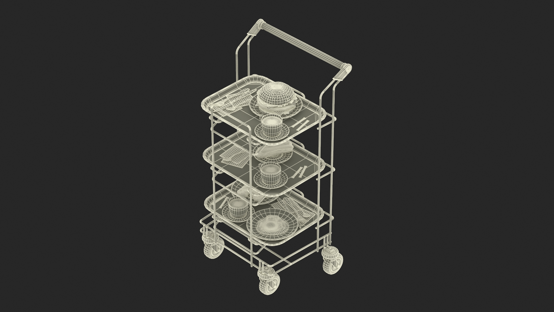 Tray Cart With Red Trays And Food 3D - TurboSquid 2024637