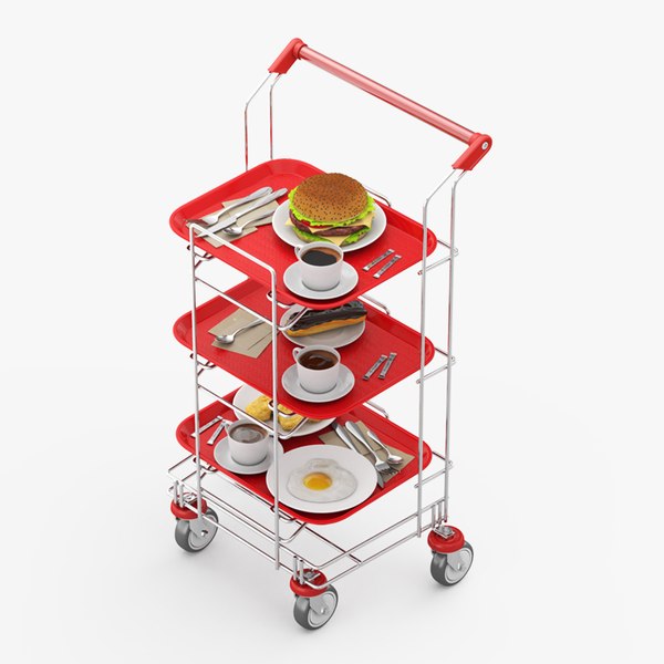 Tray Cart with Red Trays and Food 3D - TurboSquid 2024637
